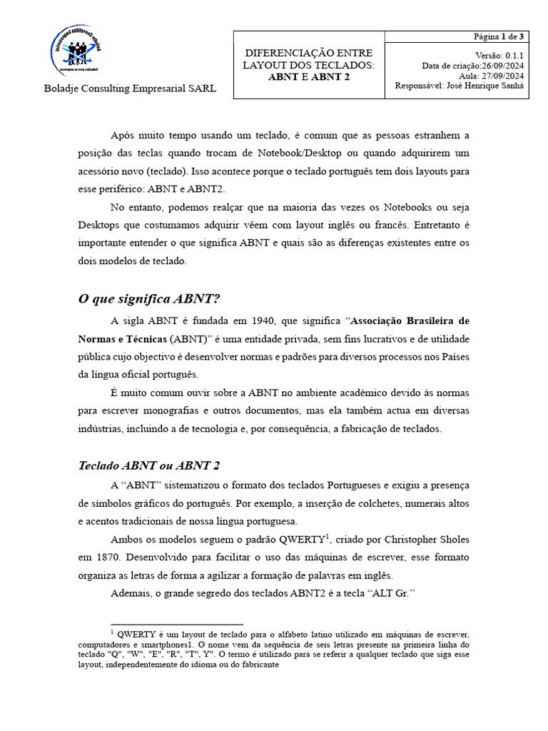 Diferenciação Do Layout Do Teclado ABNT e ABNT2 | PDF | Teclado de ...