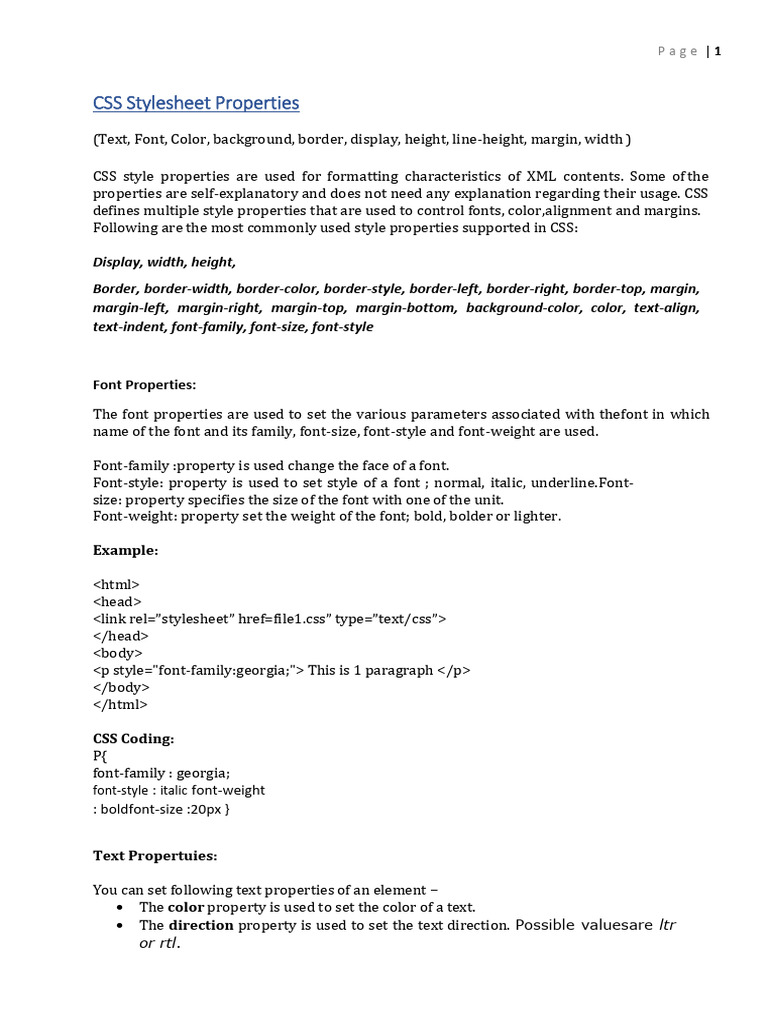 CSS Stylesheet Properties | PDF CSS Stylesheet Properties | PDF