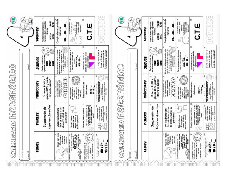 Matemáticas Calendario Pdf