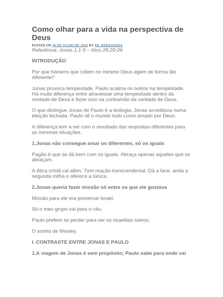 Como Olhar Para A Vida Na Perspectiva De Deus Pdf