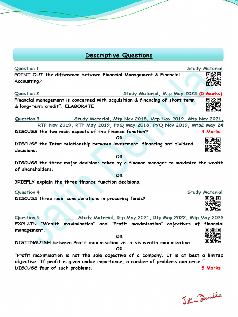 FM Question Bank With All Questions | PDF