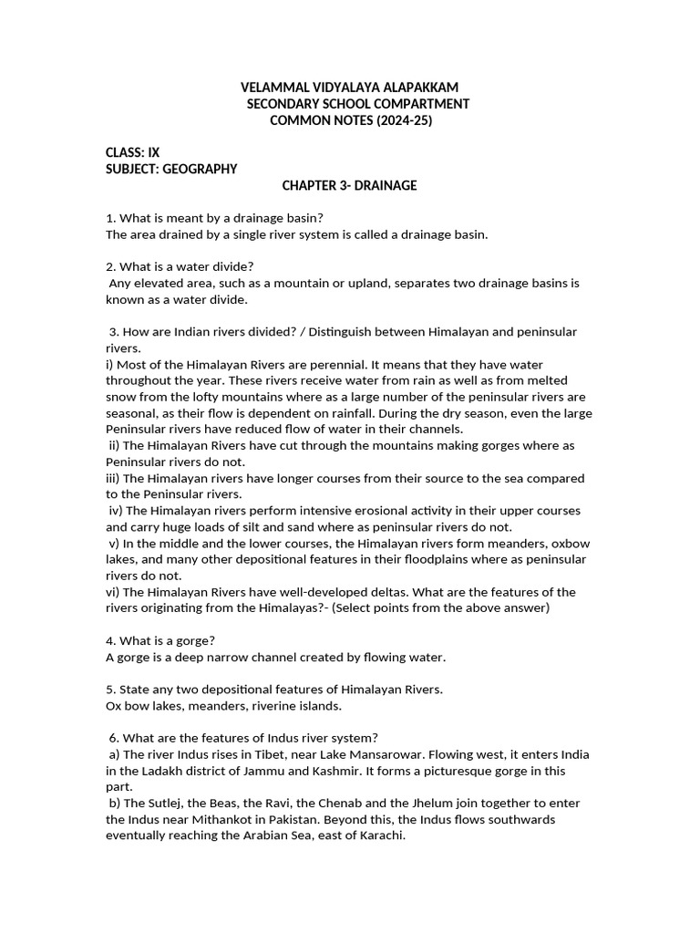 Class 9 Drainage Common Notes | PDF