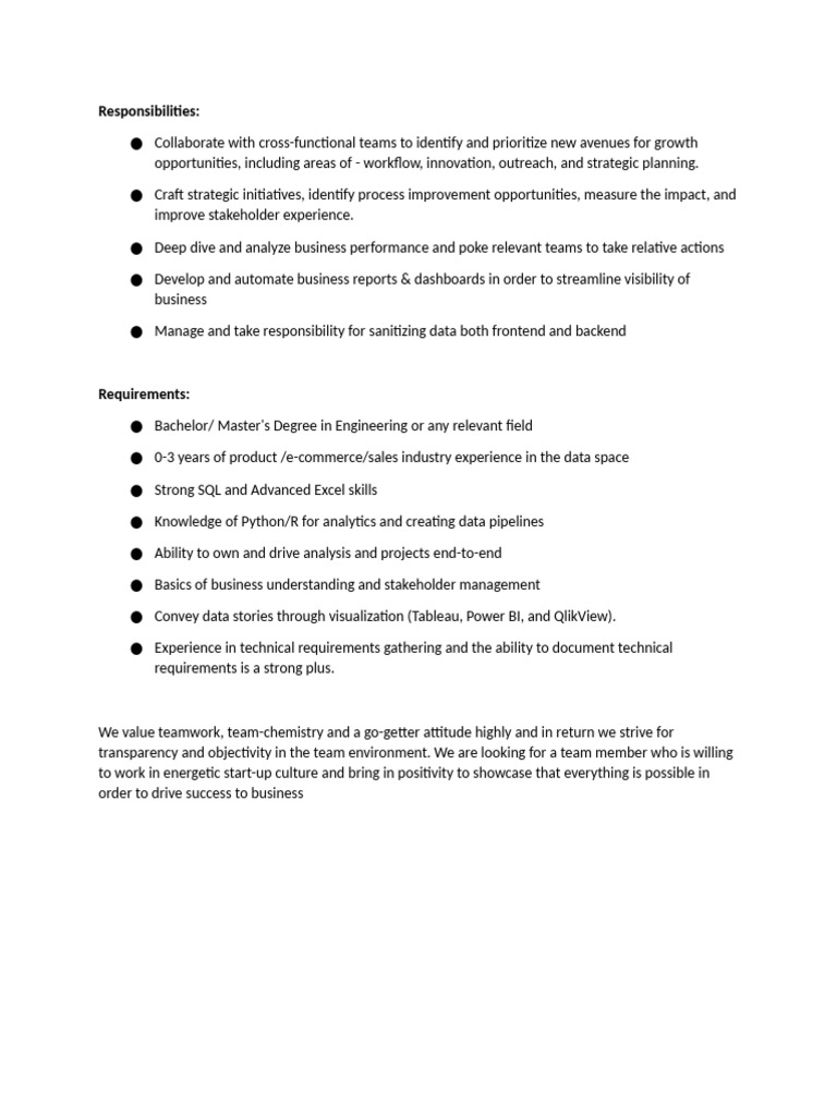 JD - Data Analyst | PDF