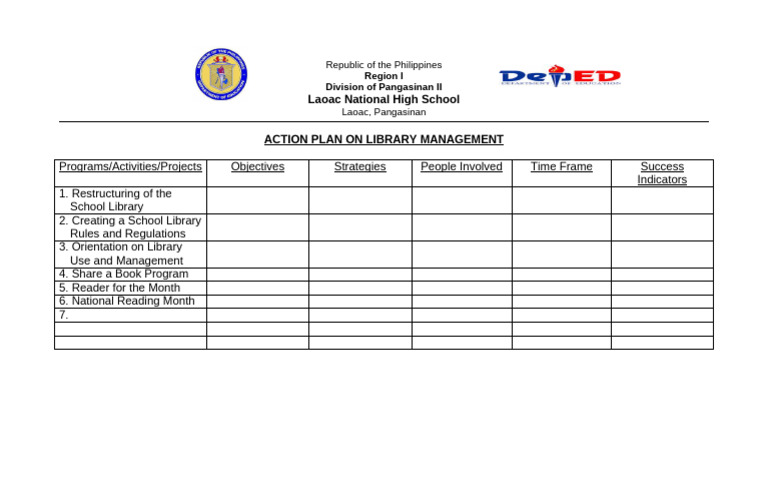 Action Plan On Library Management | PDF