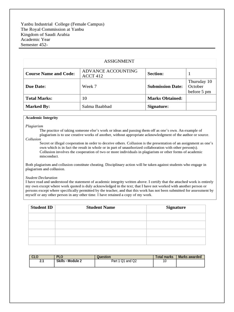 ACCT 412-Group Assignments - SEM 461 | PDF