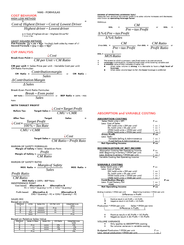 Mas - Formulas | PDF