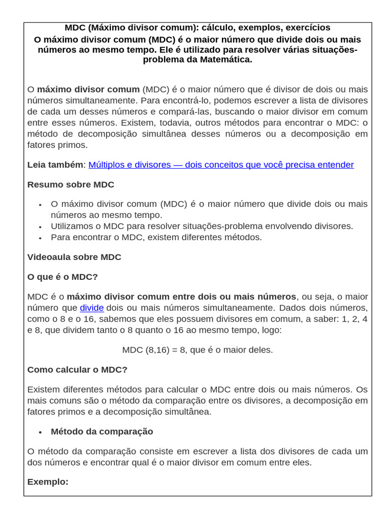 Máximo Divisor Comum: Múltiplos e Divisores - Dois Conceitos Que Você Precisa Entender | PDF