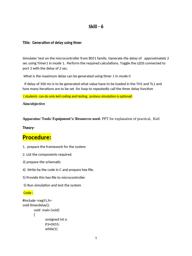 DEM - Sk-Generation of Delay Using Timer | PDF | Computers | Technology ...