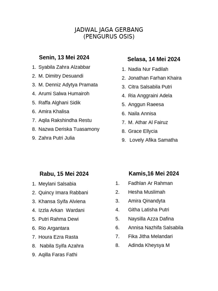 Jadwal Jaga Gerbang (Bag.3) | PDF | Griya & Taman | Agama & Spiritualitas