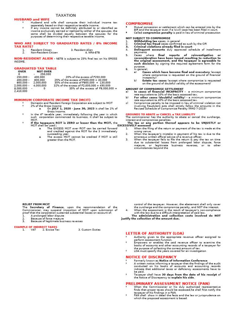 TAXATION - FINAL SUMMARIES | PDF TAXATION - FINAL SUMMARIES | PDF