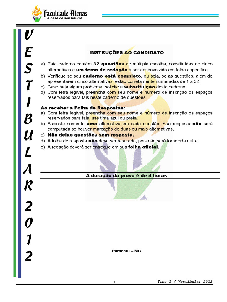 Prova 2012 - Tipo 1 | PDF