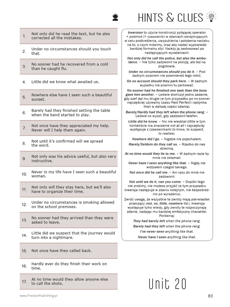 INWERSJA STYLISTYCZNA ENGLISH INVERSION - KEY | PDF