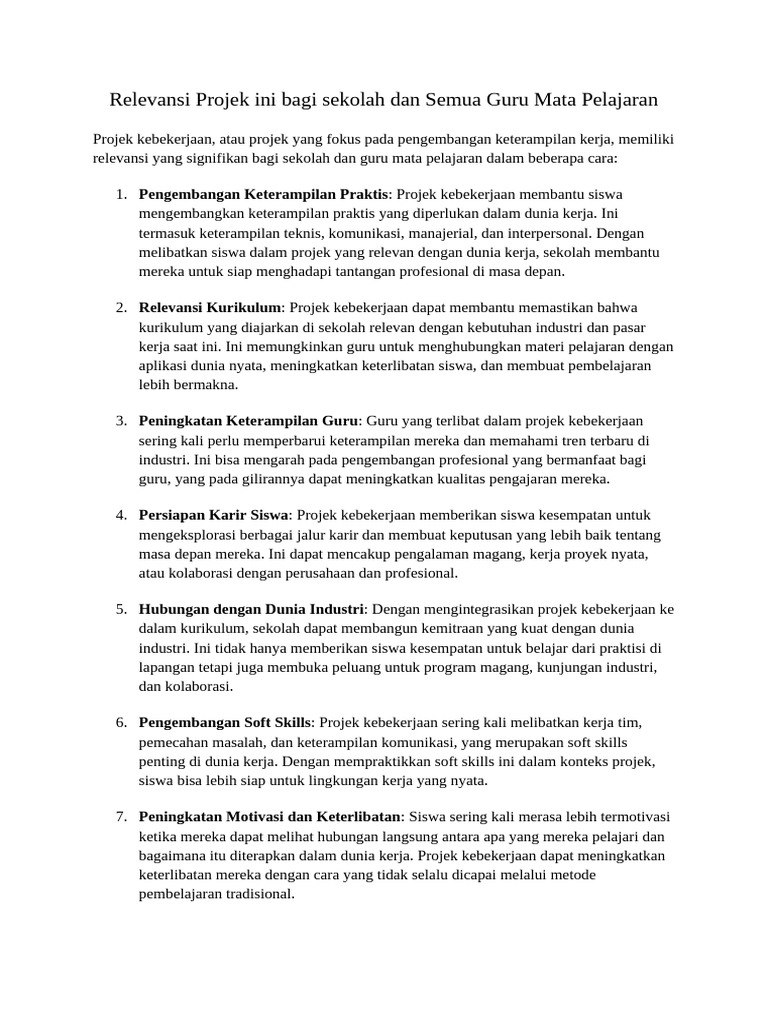 Relevansi Projek Ini Bagi Sekolah Dan Semua Guru Mata Pelajaran | PDF