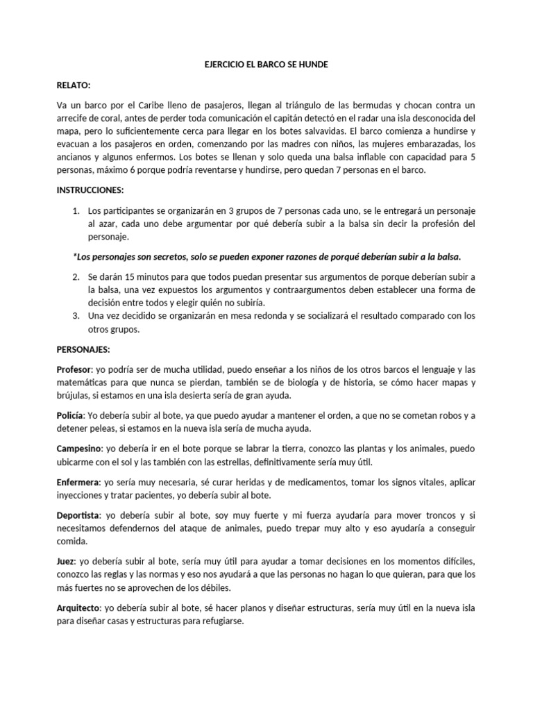 Ejercicio El Barco Se Hunde | PDF