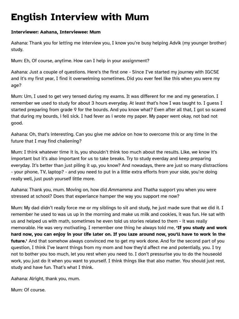 English Interview With Mum | PDF
