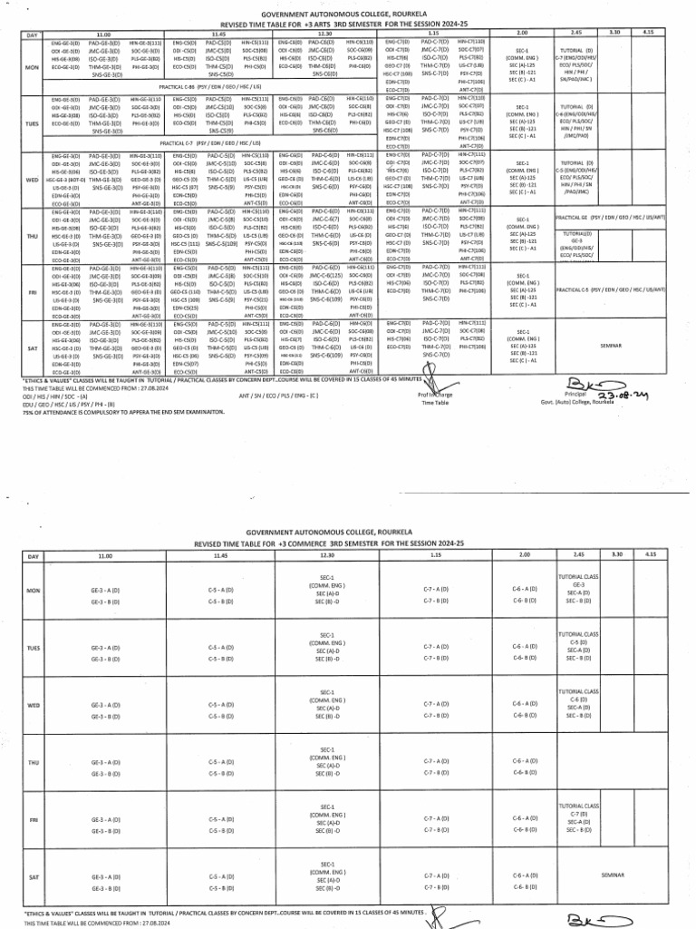 Revised Time Table | PDF