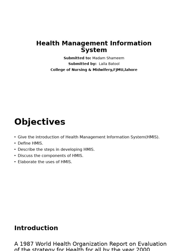 Health Management Information System: Submitted To: Submitted By ...