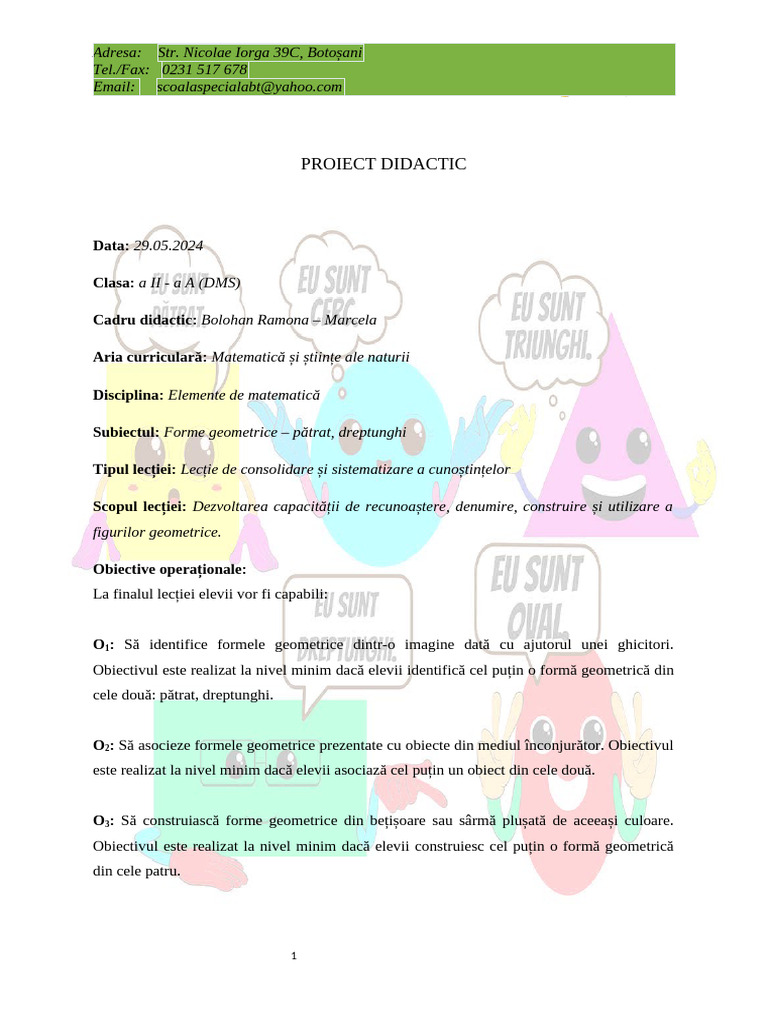 Proiect Didactic - Elemente de Matematica - Forme Geometrice | PDF