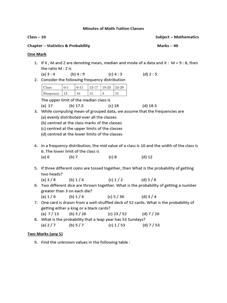 STATISTICS & PROBABILITY Test Paper | PDF