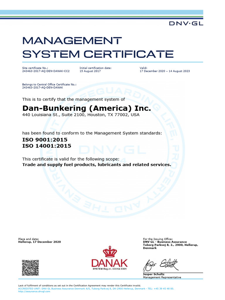 CC Dan Bunkering Houston 243463 2017 Aq Den Danak cc2 Rev 4 Engpdf ...