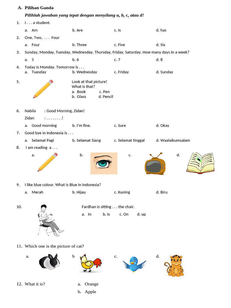 Soal Bahasa Inggris SD | PDF