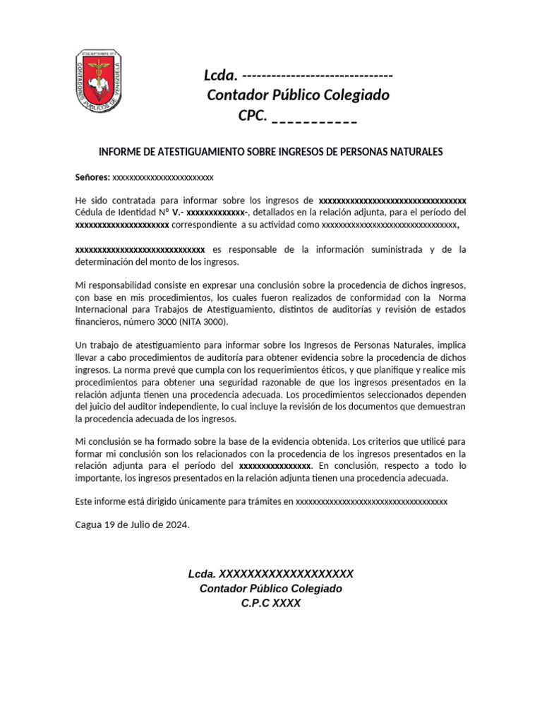 Modelo Del Informe de Certificacion de Ingresos XX | PDF