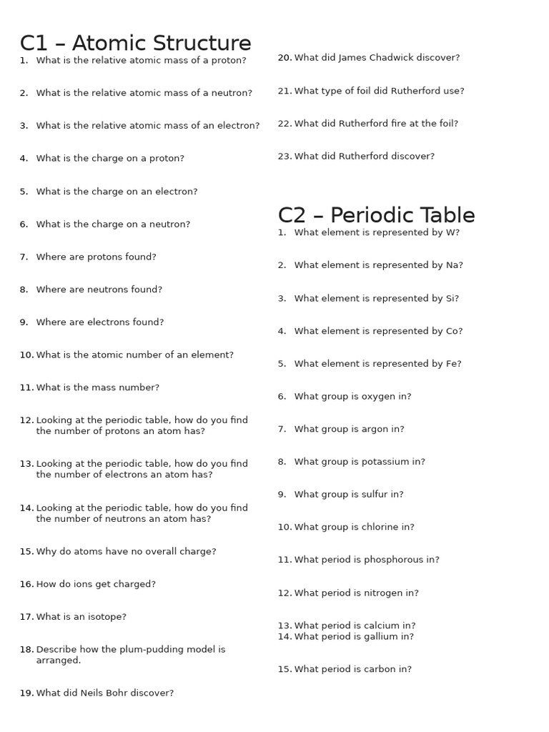 C1 & C2 - Quickfire Questions | PDF