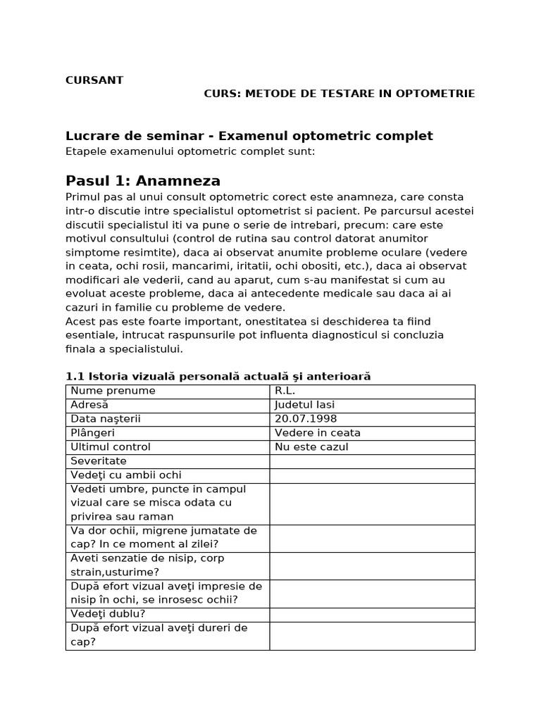 Metode de Testare in Optometrie | PDF