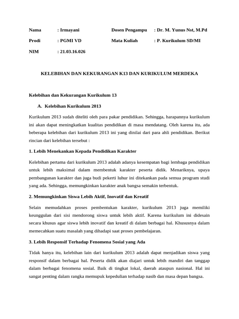 Kelebihan Dan Kekurangan K13 | PDF