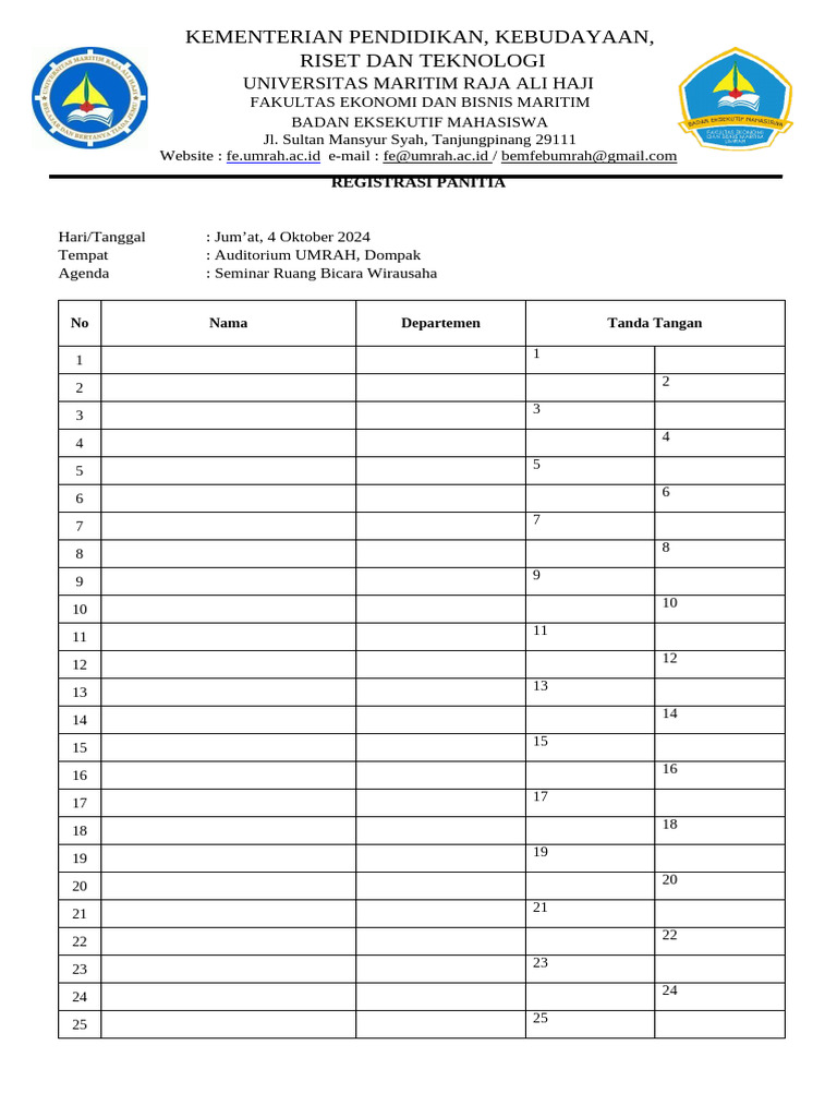 Registrasi Panitia RBW | PDF