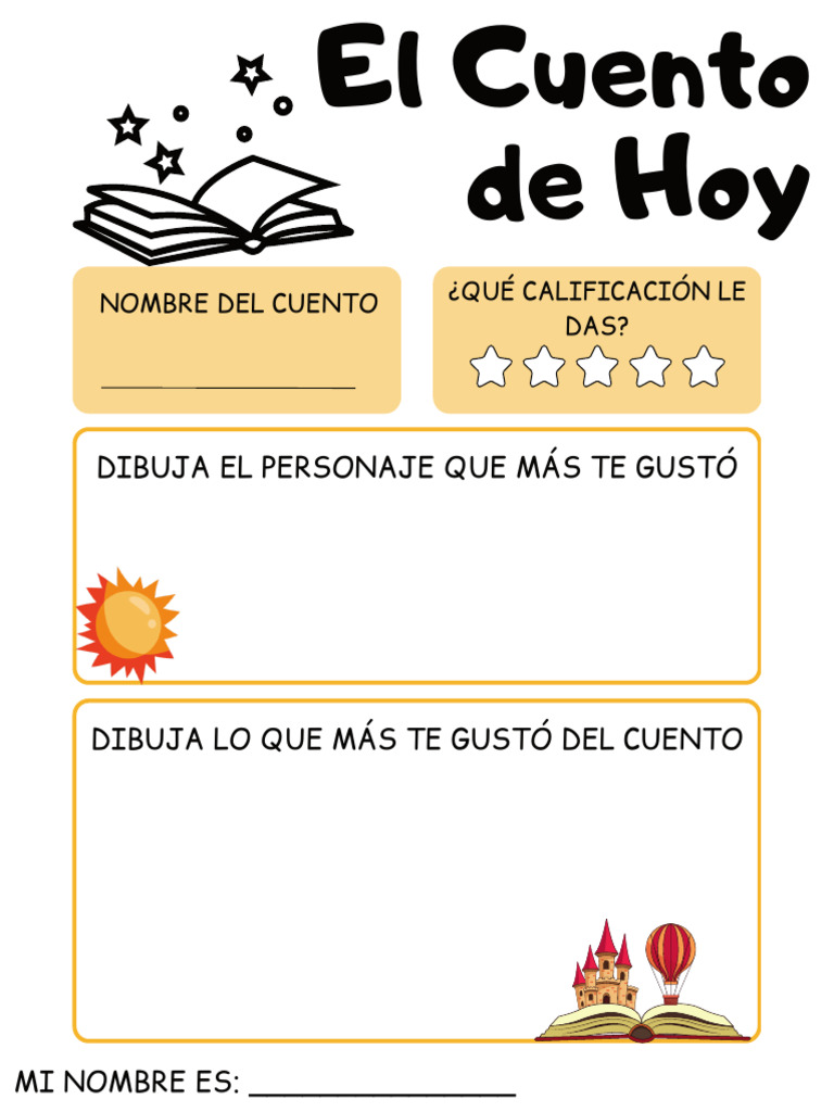 Hoja de Trabajo Reporte de Lectura Cuento Preescolar PDF | PDF