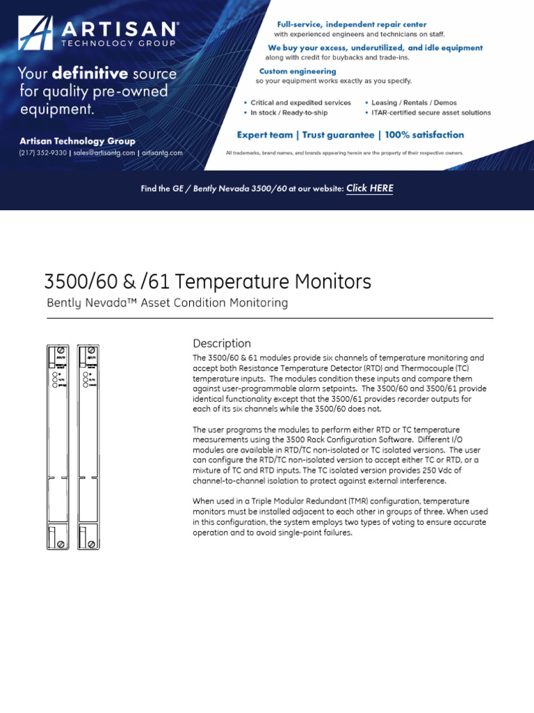 GE - Bently Nevada 3500 - 60 and 3500 - 61 Datasheet | PDF