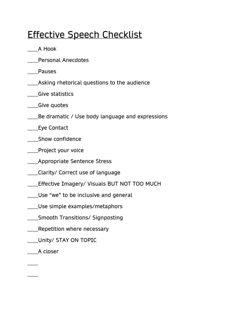 Effective Speech Checklist | PDF Effective Speech Checklist | PDF