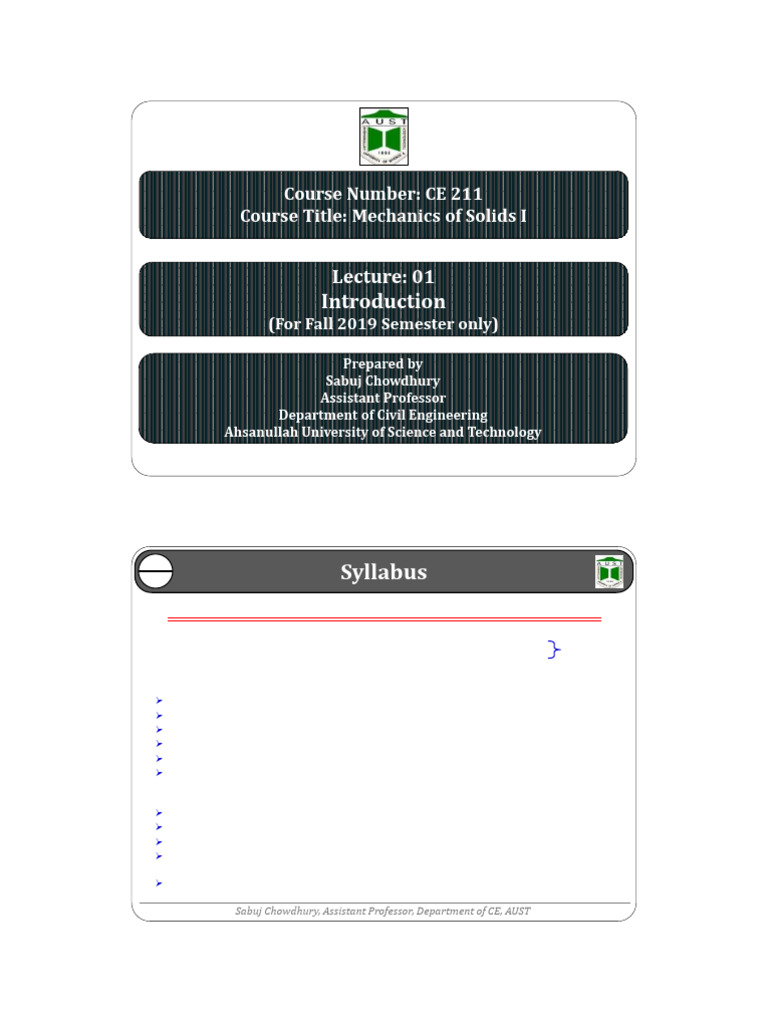 CE 211 Lecture 01 (Introduction) | PDF