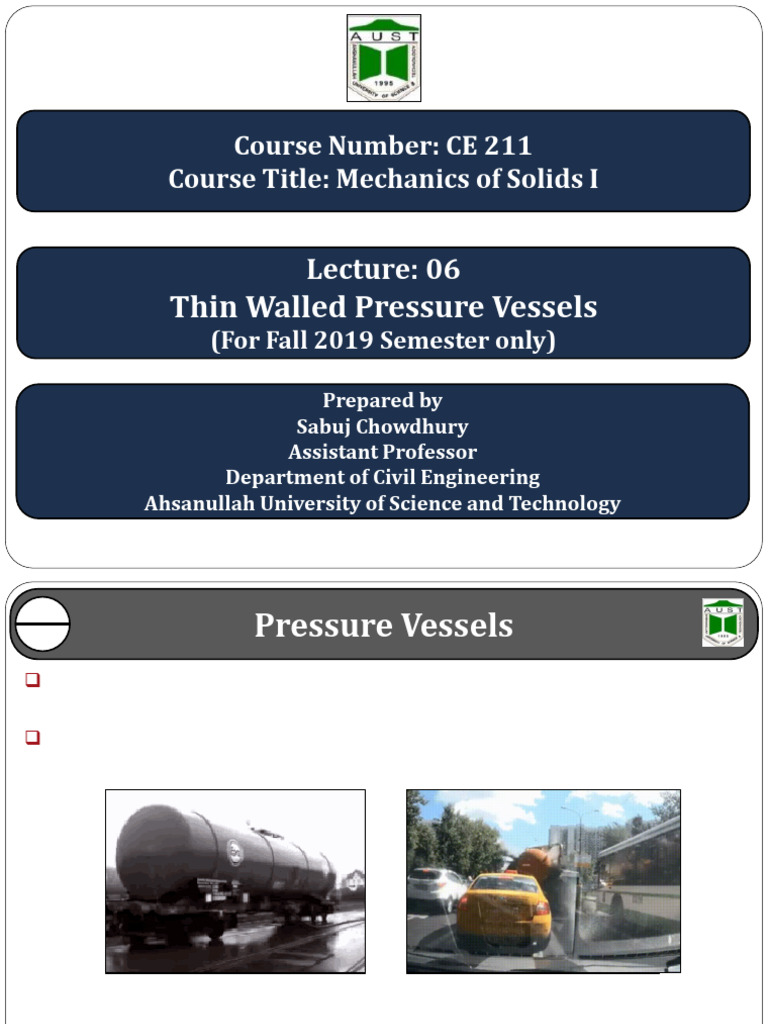 CE 211 Lecture 06 Thin Walled Pressure Vessel | PDF
