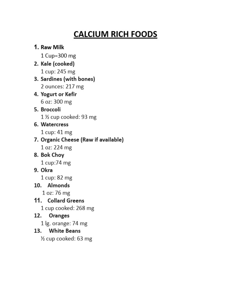 Calcium Rich Foods | PDF