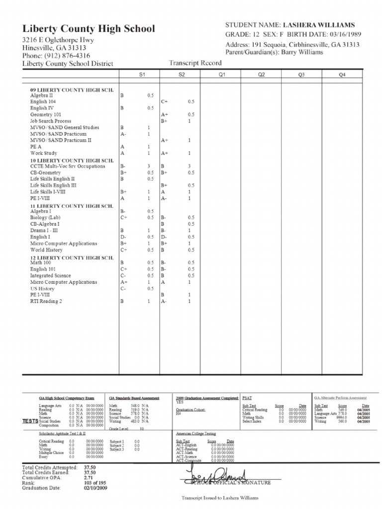 Lashera Transcript Record | PDF