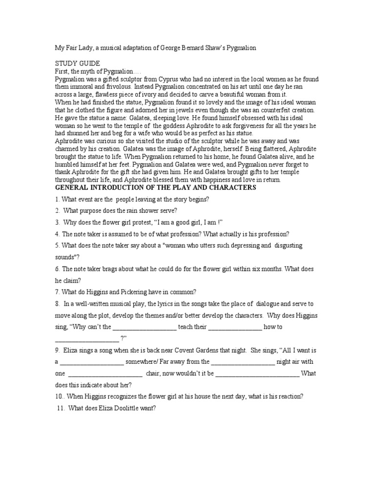 My Fair Lady Study Guide | PDF | Pygmalion (Play)