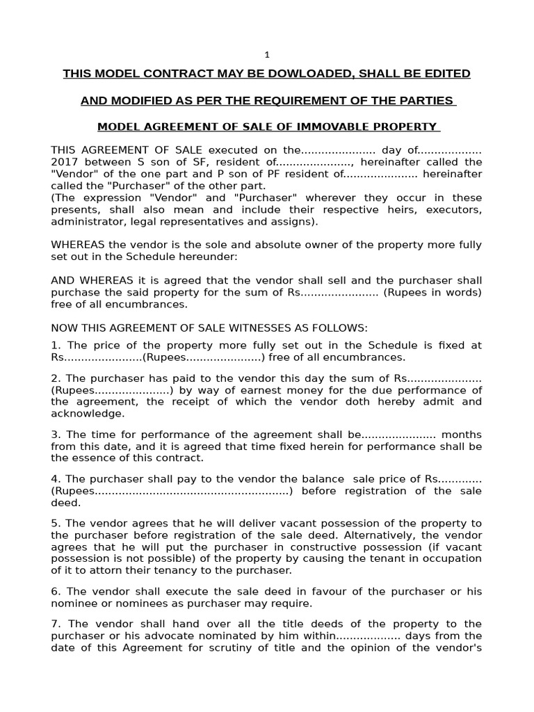 Model Sale Deed | PDF