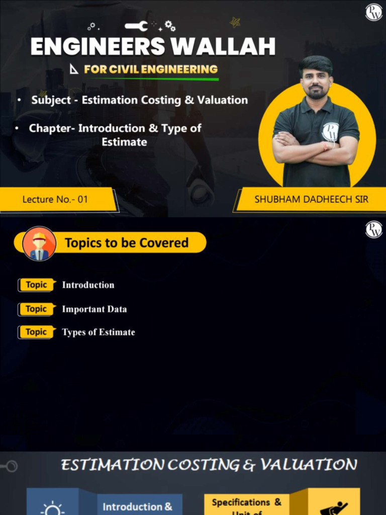 Introduction & Types of Estimate 01 _ Class Notes | PDF