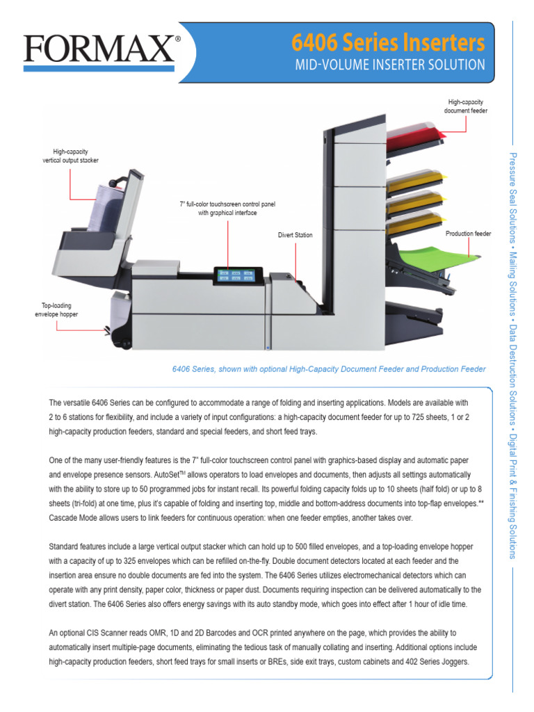 6406 Series Inserter Overview | PDF | Envelope | Touchscreen
