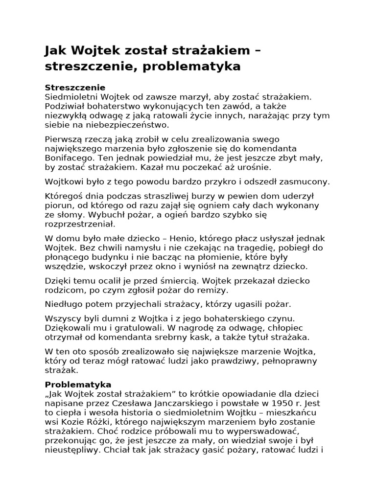 Jak Wojtek Został Strażakiem | PDF