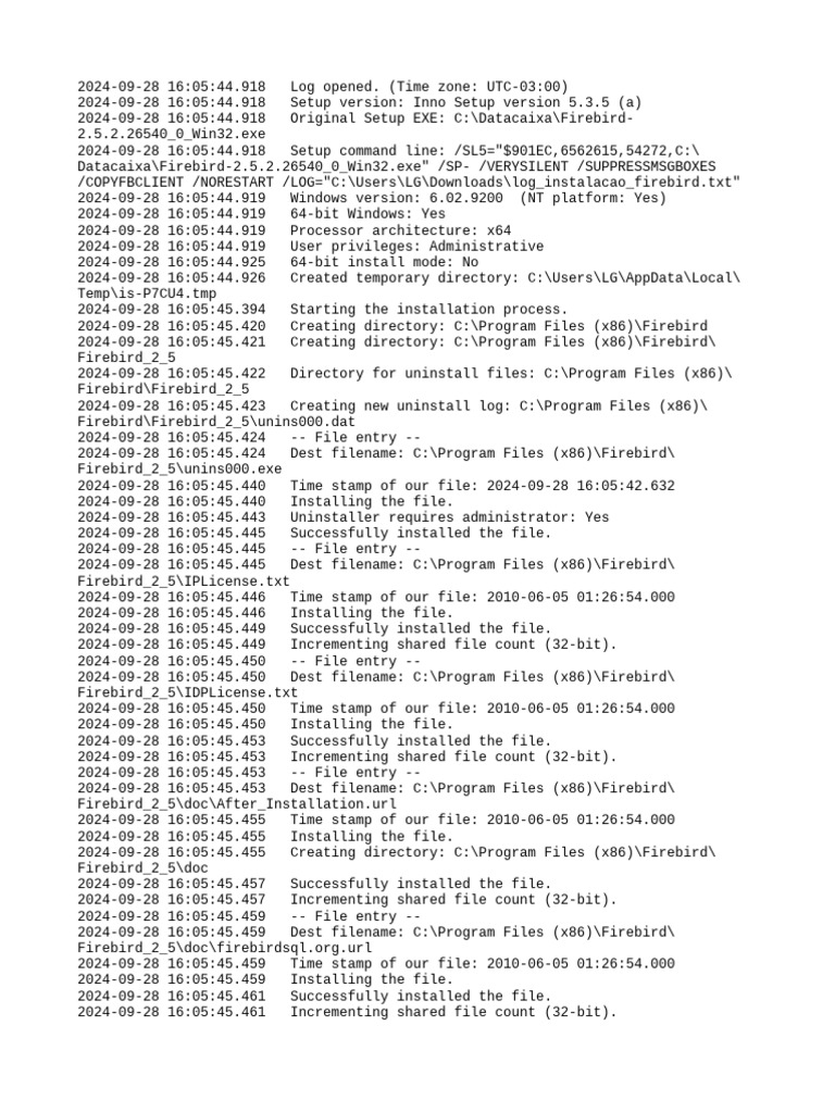 Log Instalacao Firebird | PDF