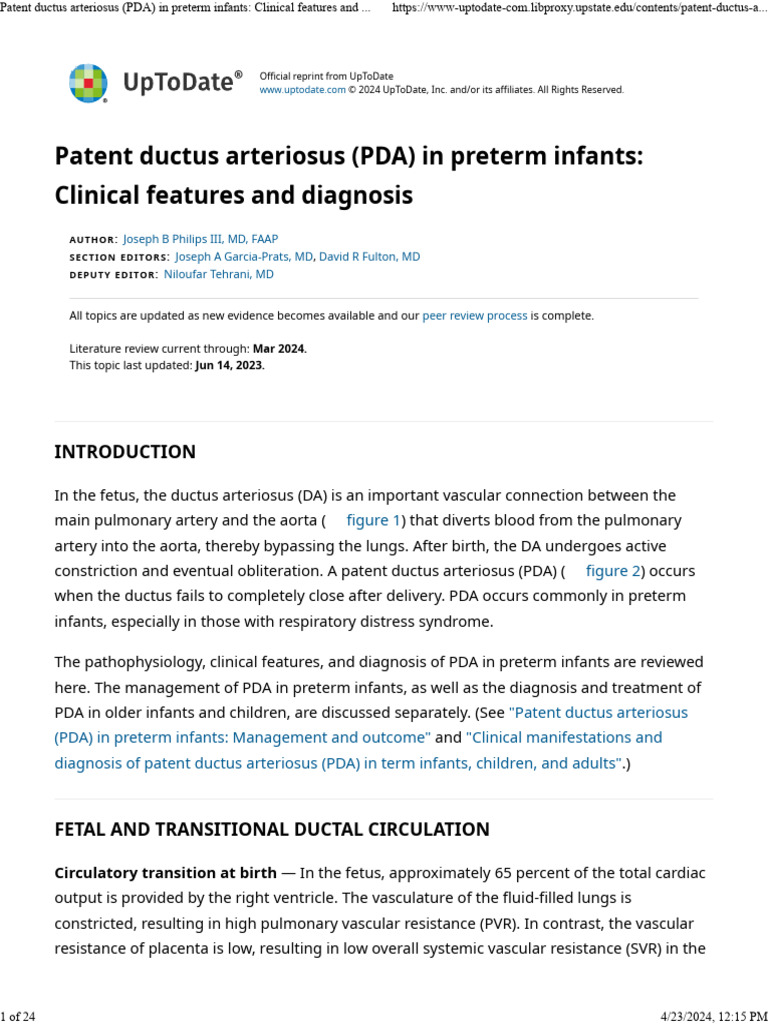 #PDA in Preterm Infants Clinical Features and Diagnosis - UpToDate ...