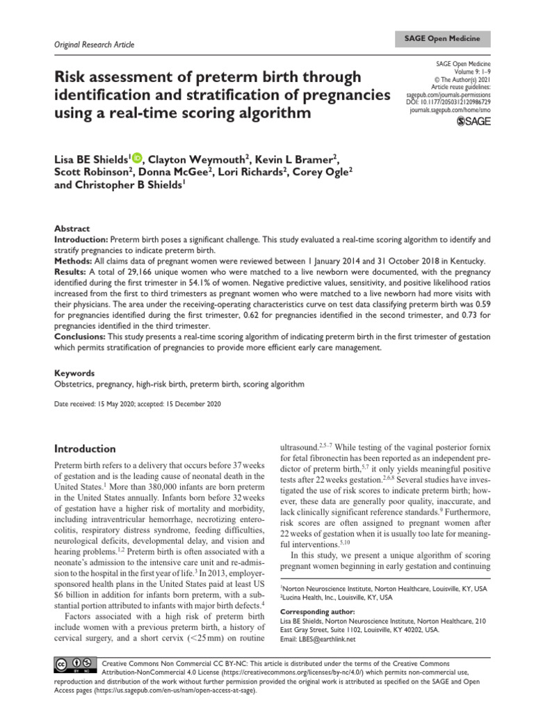 Risk Assessment PreTerm Birth | PDF | Preterm Birth | Pregnancy
