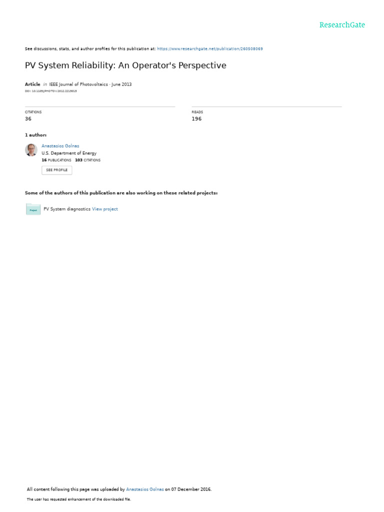 PV System Reliability - An Operator's Perspective | PDF