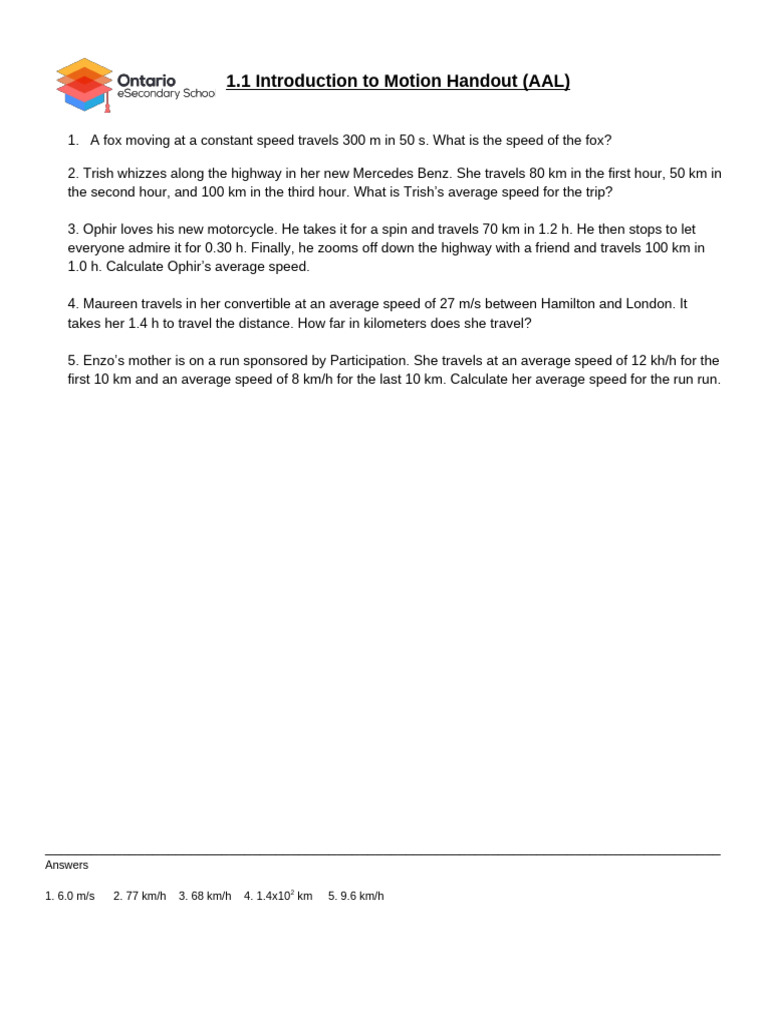 1.1.3 Introduction To Motion Handout (AAL) | PDF