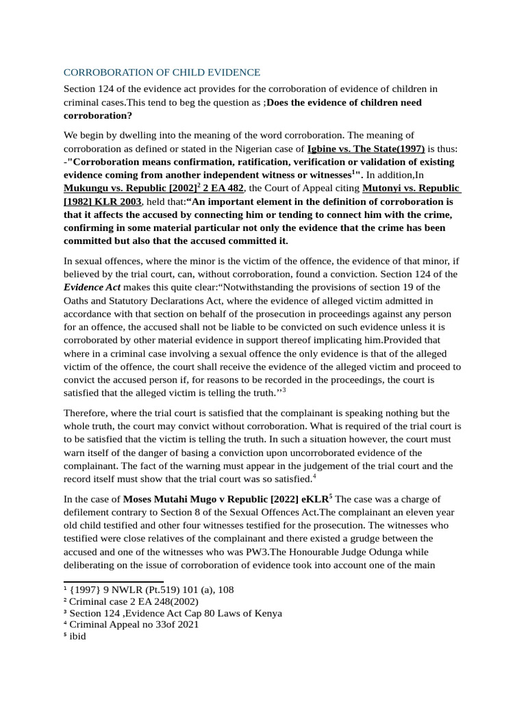 Corroboration of Child Evidence | PDF