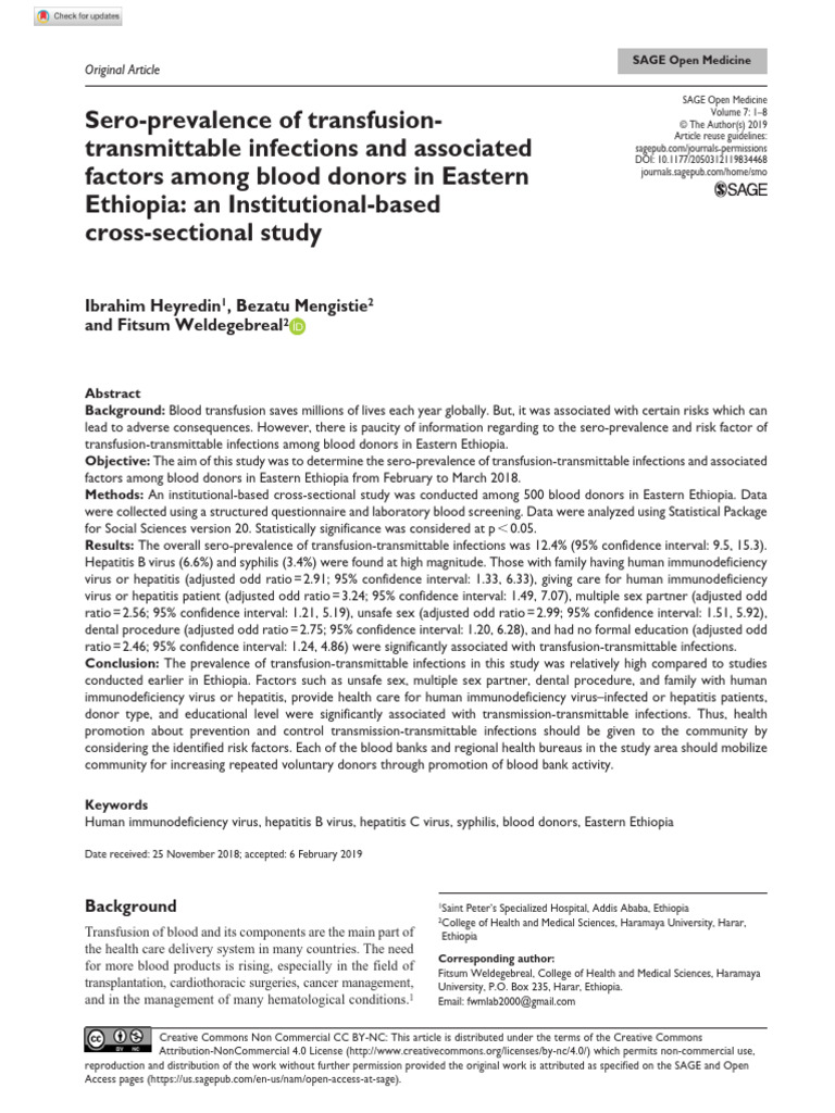 Heyredin Et Al 2019 Sero Prevalence of Transfusion Transmittable ...