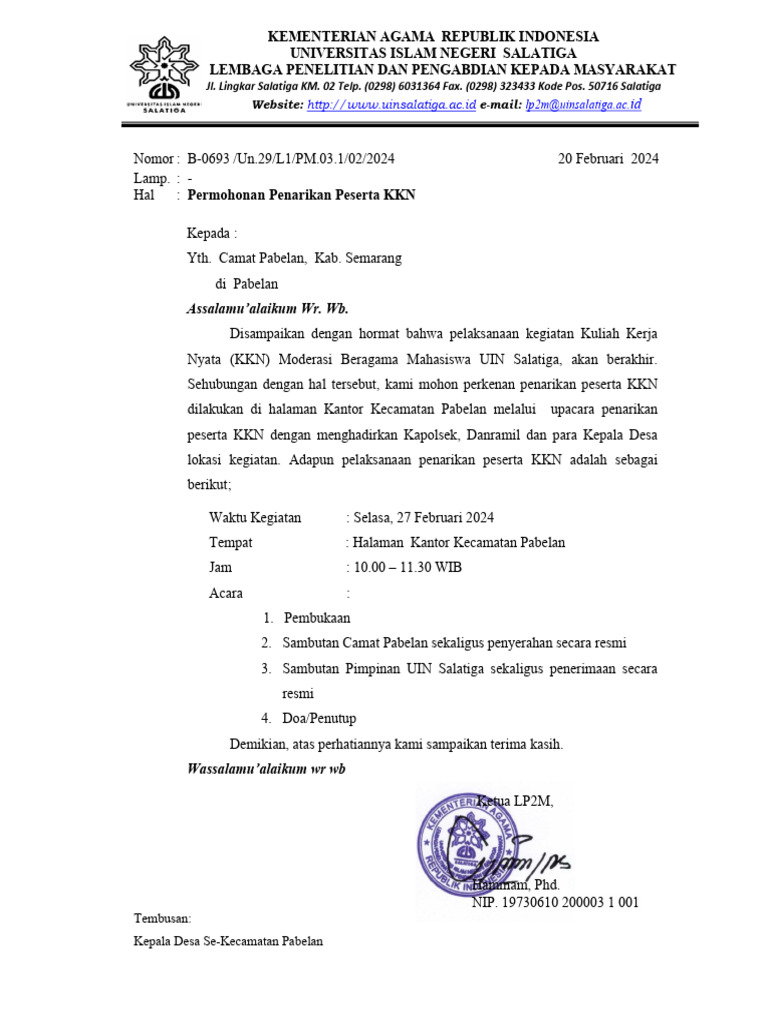 Surat Penarikan KKN Kec - Pabelan | PDF